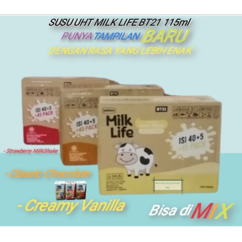 Jual MILK LIFE SUSU UHT BT21 115ML 1DUS ISI 45PCS | Shopee Indonesia