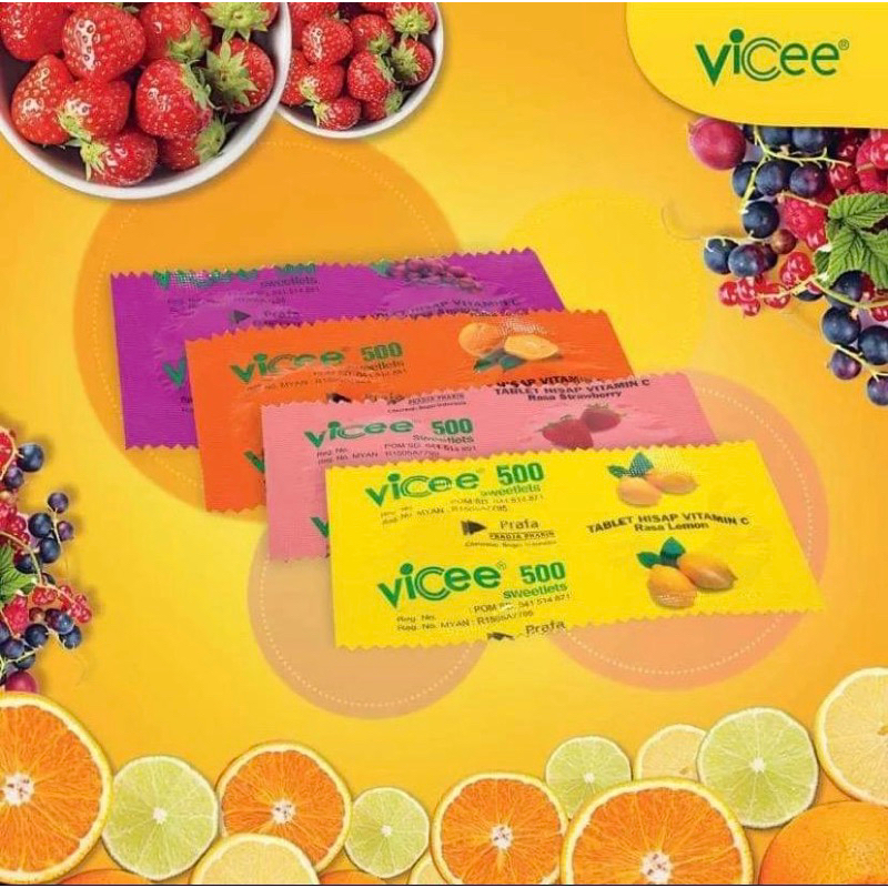 Jual VICEE VITAMIN C HISAP 500 MG RASA LEMON ORANGE ANGGUR STRAWBERRY ...