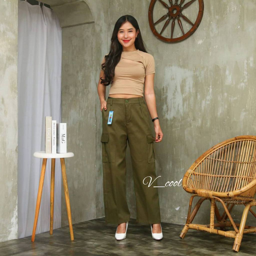 Jual Celana Cargo Wanita Highwaist Premium Jumbo || Cargo Pants Wanita ...