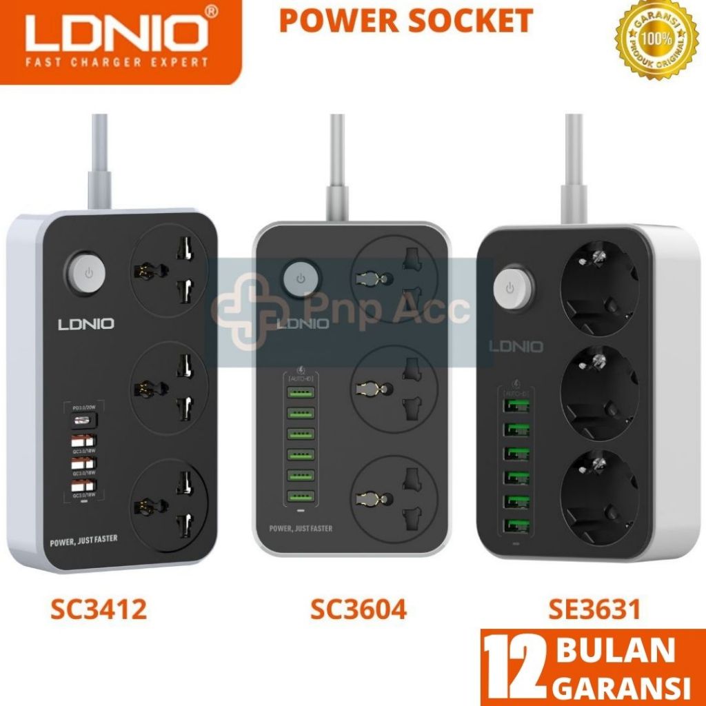 Jual LDNIO Colokan Listrik Power Socket SC3412 SC3604 SE3631 Stop Kontak Fast Charging 3 Socket ...