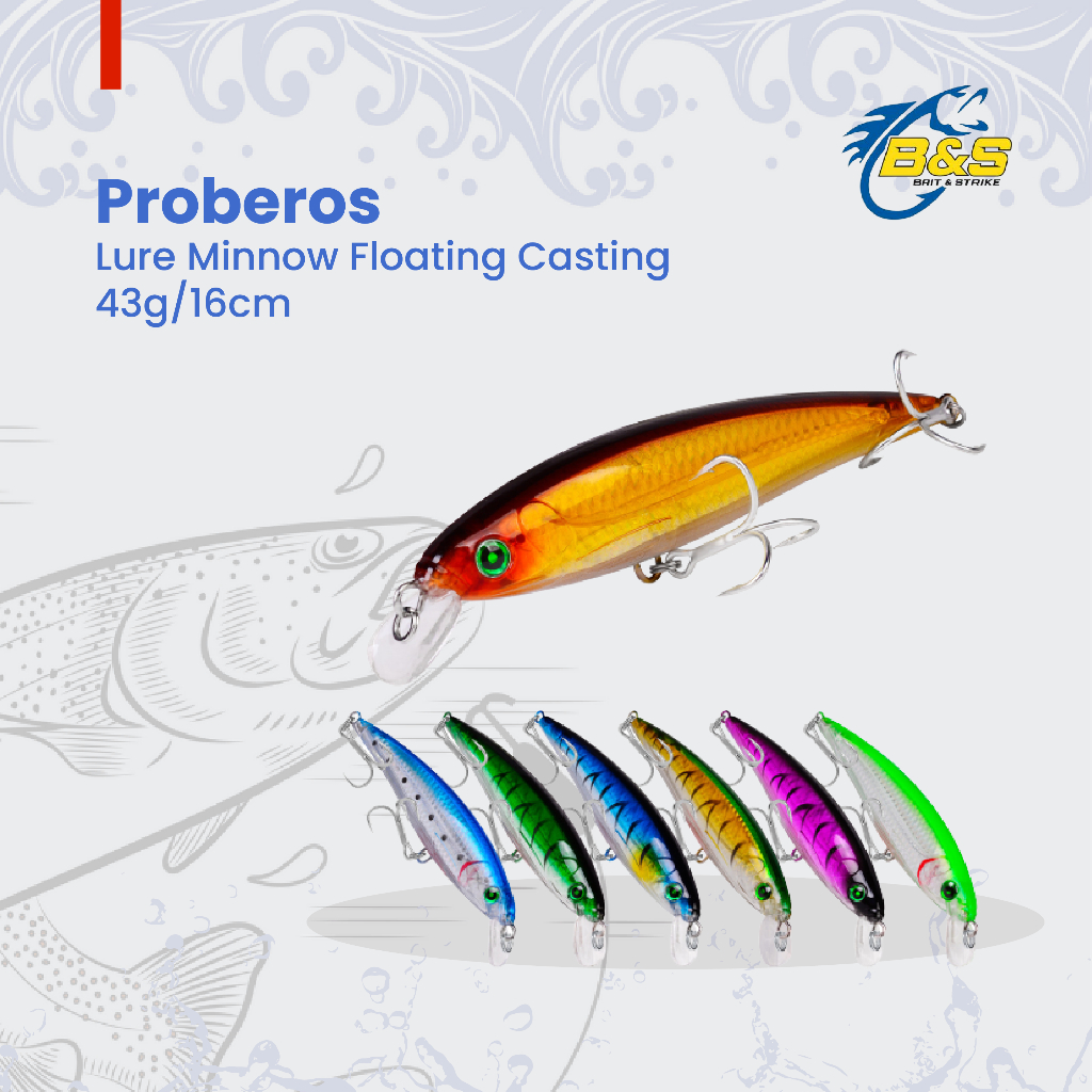 Jual PROBEROS Lure Minnow Floating 43g/16cm umpan casting/trolling ...