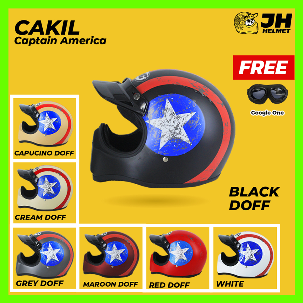 Jual Helm Cakil HBC Captain America + FREE GOGGLE | Helm Retro | Full ...