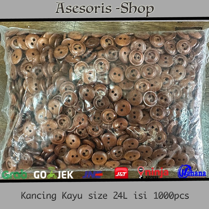 Jual Kancing Kayu Polos IMPORT GROSIR size 24L (15mm) isi 1000pcs ...