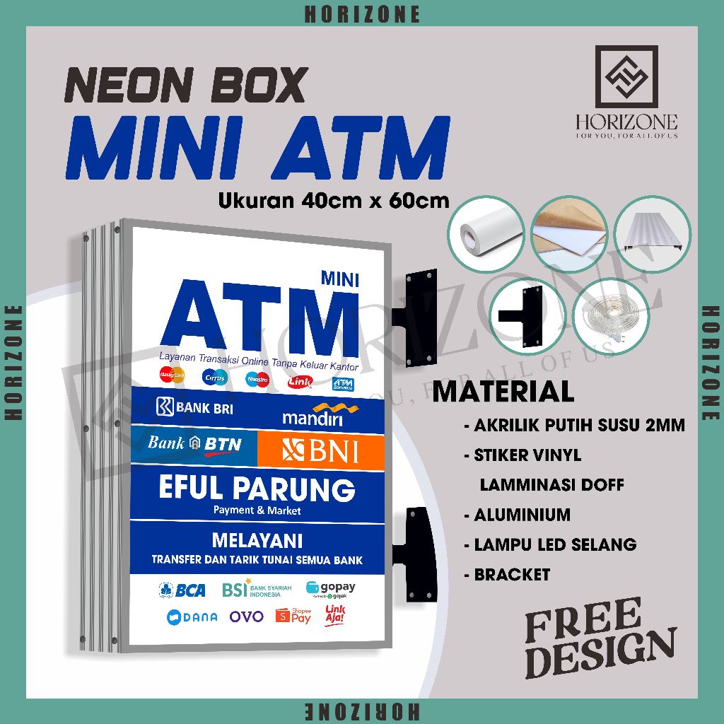 Jual NEON BOX AKRILIK MINI ATM SEMUA BANK 40cm x 60cm KOTAK 2 SISI ...