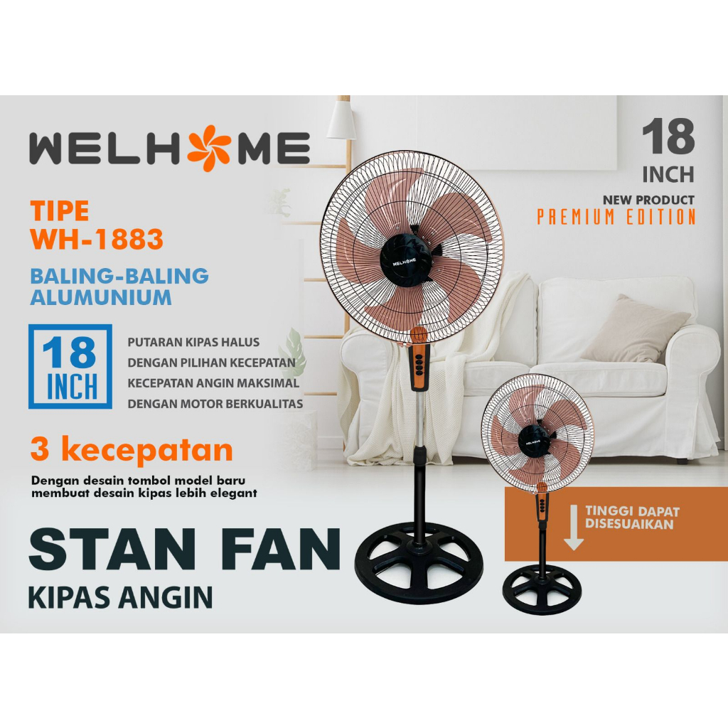 Jual Welhome Kipas Angin Berdiri Besi Tornado 18 Inch WH-1883 Stand Fan | Shopee Indonesia