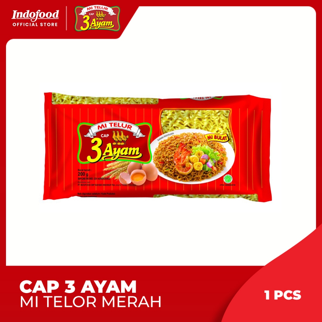Jual Cap 3 Ayam Mi Telor Merah 200 Gr | Shopee Indonesia