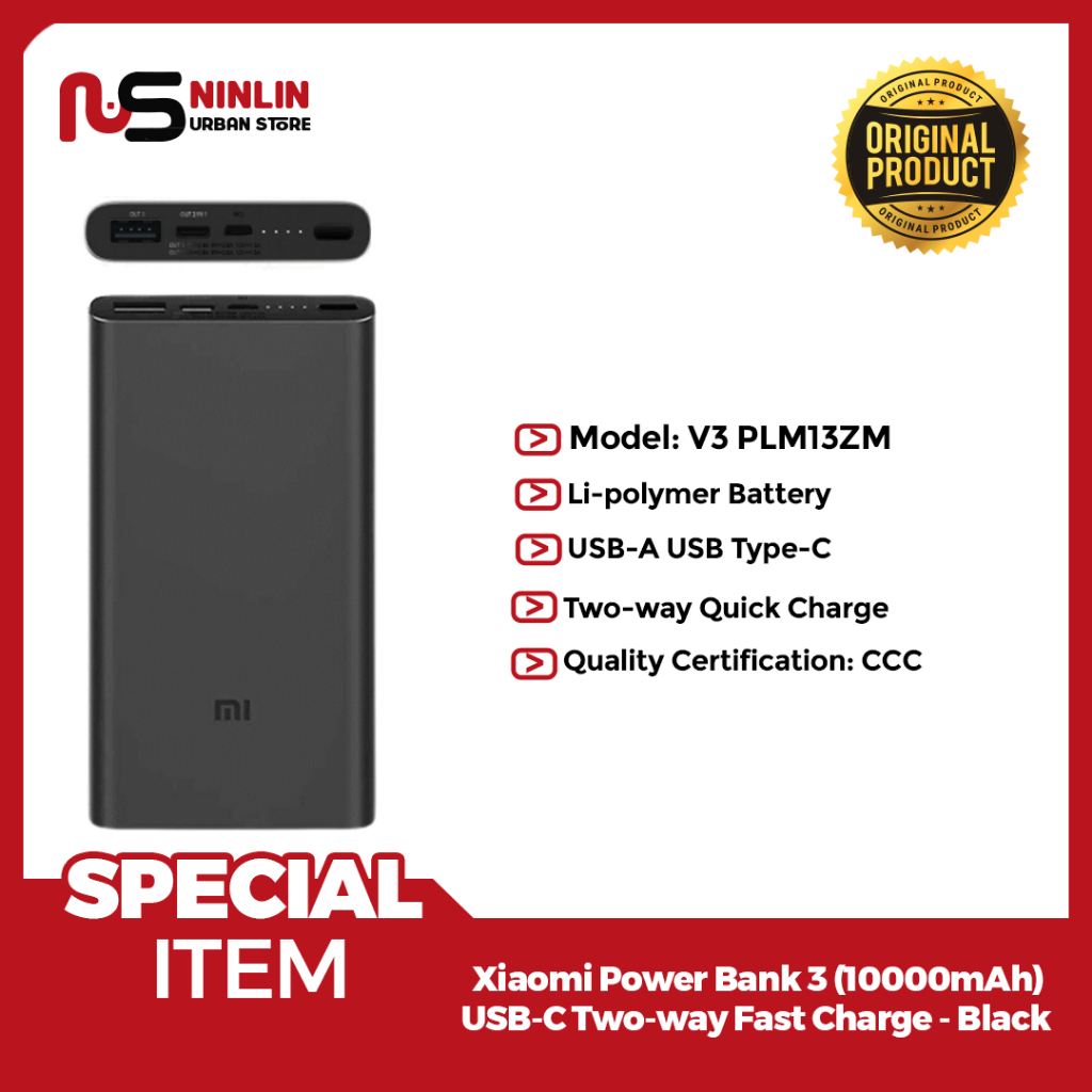 Jual Mi Powerbank 10000mAh Mi 18W Fast Charge Power Bank 3 - Black ...