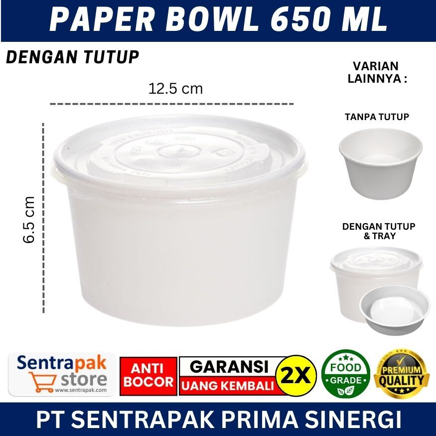 Jual Paper Bowl 650ml - Dengan Tutup - Mangkok Kertas 650 ml | Shopee ...