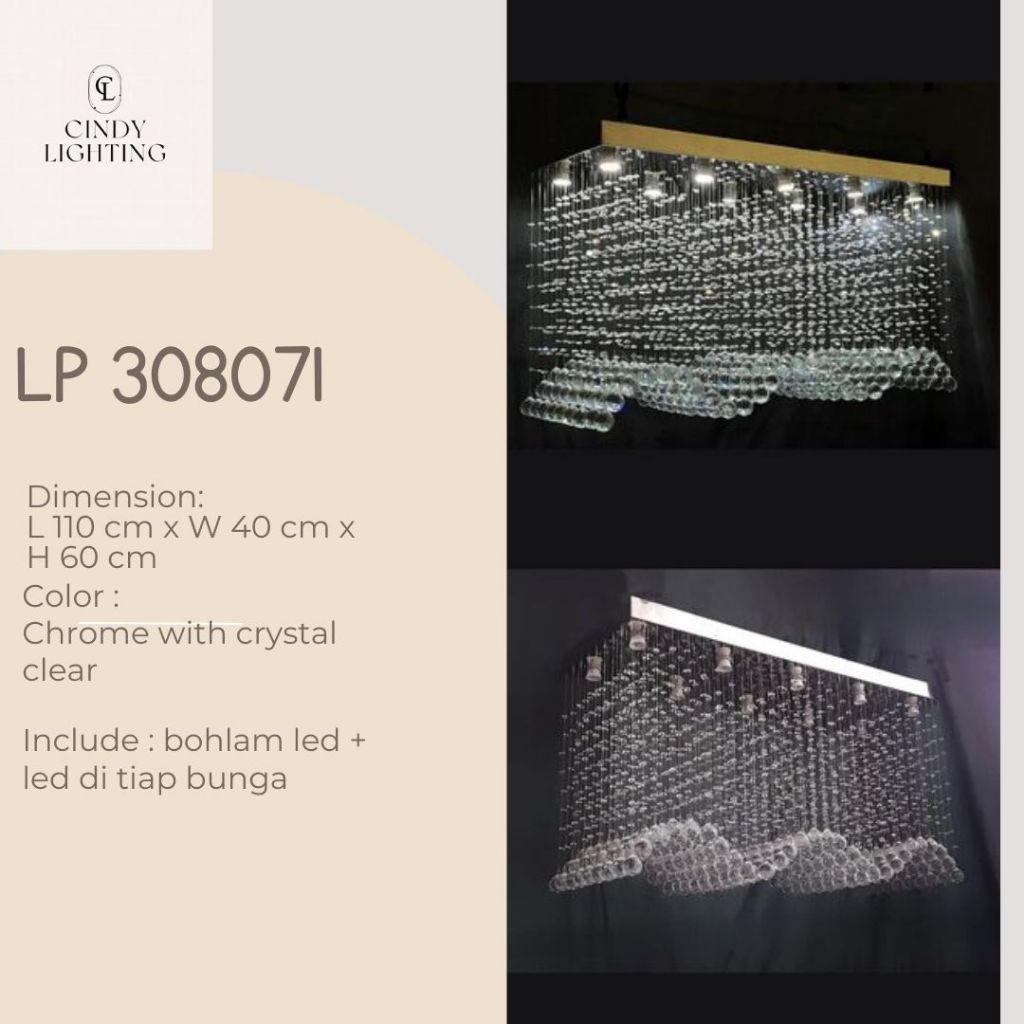 Jual Lampu Plafon Crystal Chandelier LED Rain Drop Multi Wave Shape ...