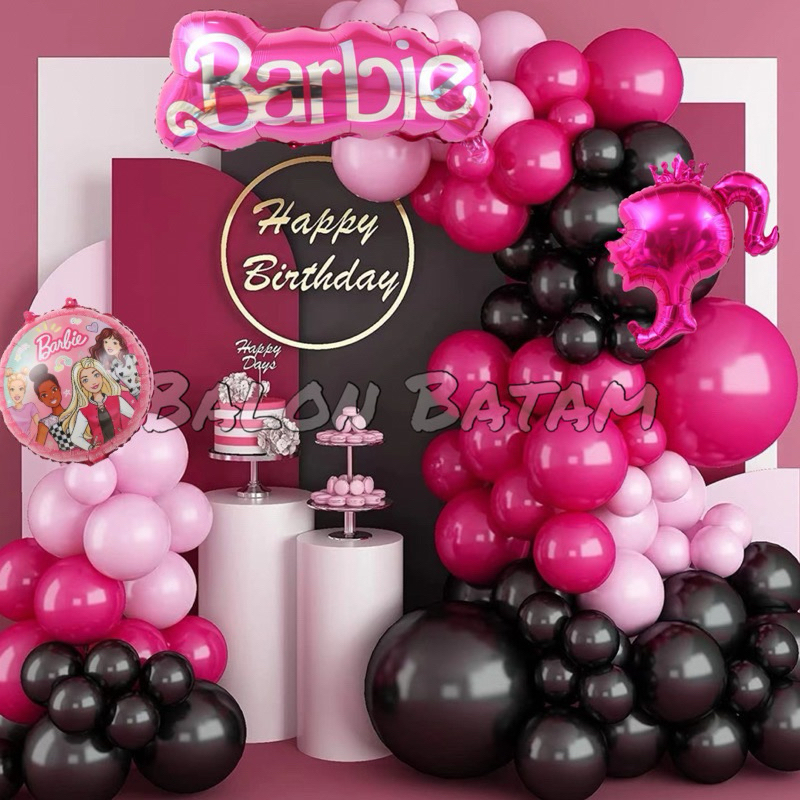 Jual Paket Balon Barbie 98pcs maganta hitam pink | Shopee Indonesia