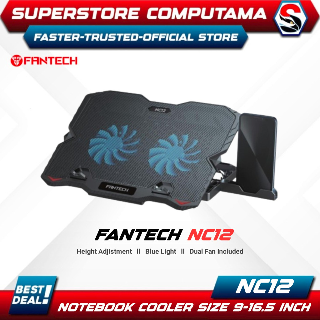 Jual Fantech NC12 | NC-12 Cooling Pad Notebook Cooler 2 Fan Blue LED ...