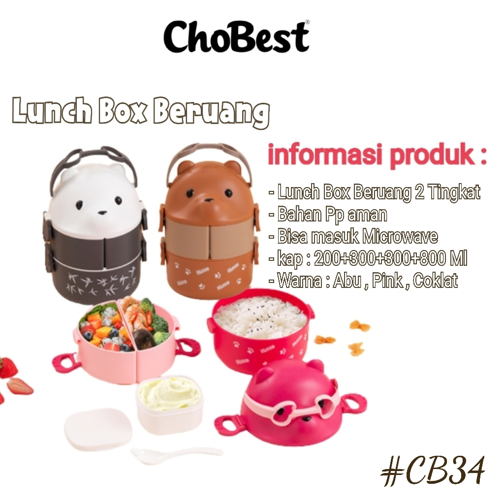 Jual [GRATIS SENDOK] CHOBEST Tempat Makan Lucu / Lunch Box Beruang ...
