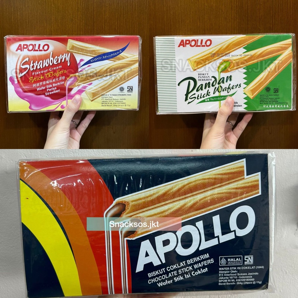 Jual APOLLO CHOCOLATE BISKUIT PANDAN STICK WAFERS / STRAWBERRY ...