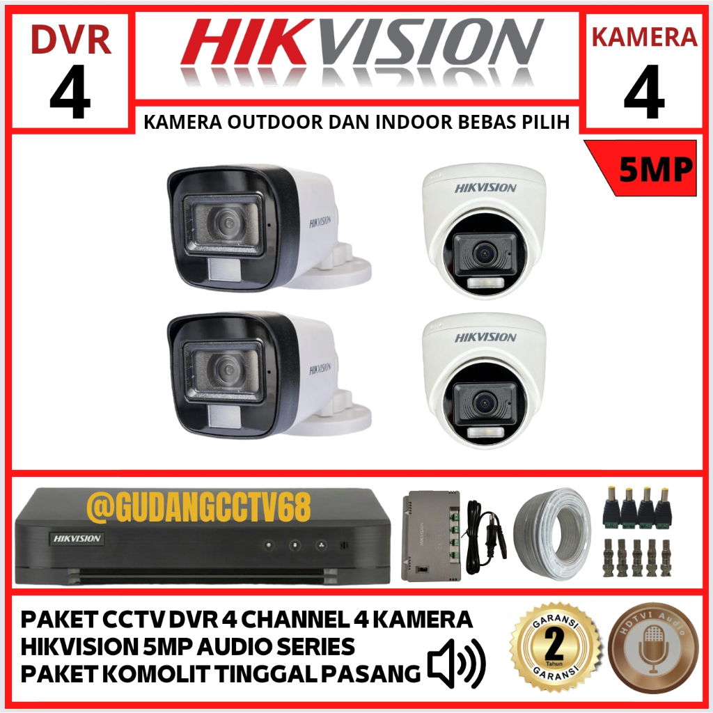 Jual PAKET CCTV HIKVISION 5MP DVR 4 CHANNEL 4 KAMERA HIKVISION TURBO HD ...