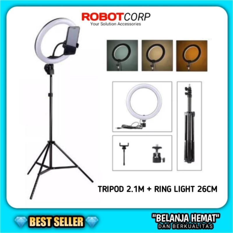 Jual Paket Komplit Ring light 26cm + Tripod 2,1 Meter Make Up Vlog Live ...