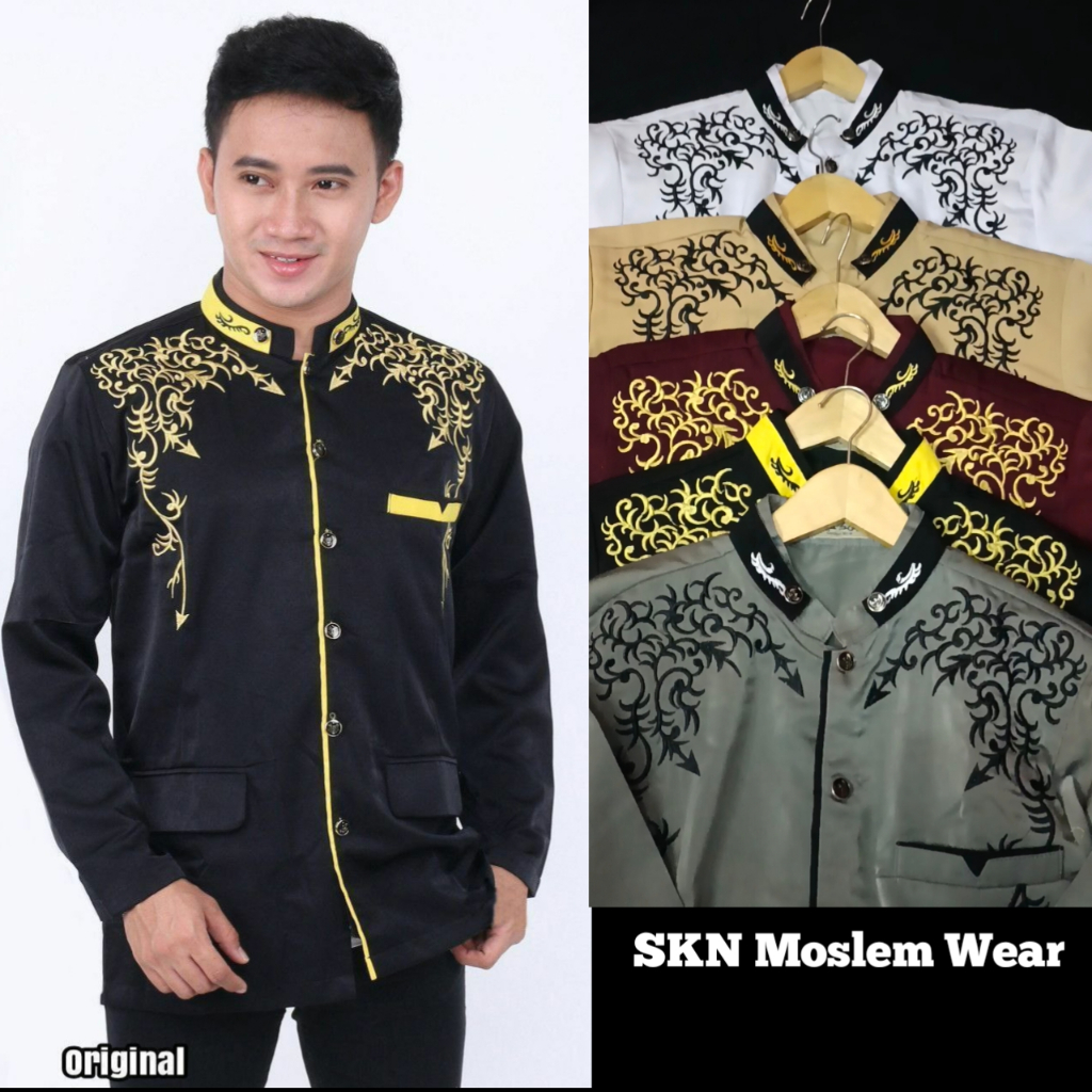 Jual SKN Jasko Motif AKAR Baju Koko Muslim Pria Modern Atasan Kemeja ...