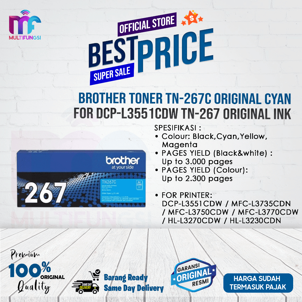 Jual Brother Toner TN-267C Original Cyan for DCP-L3551CDW TN-267 ...