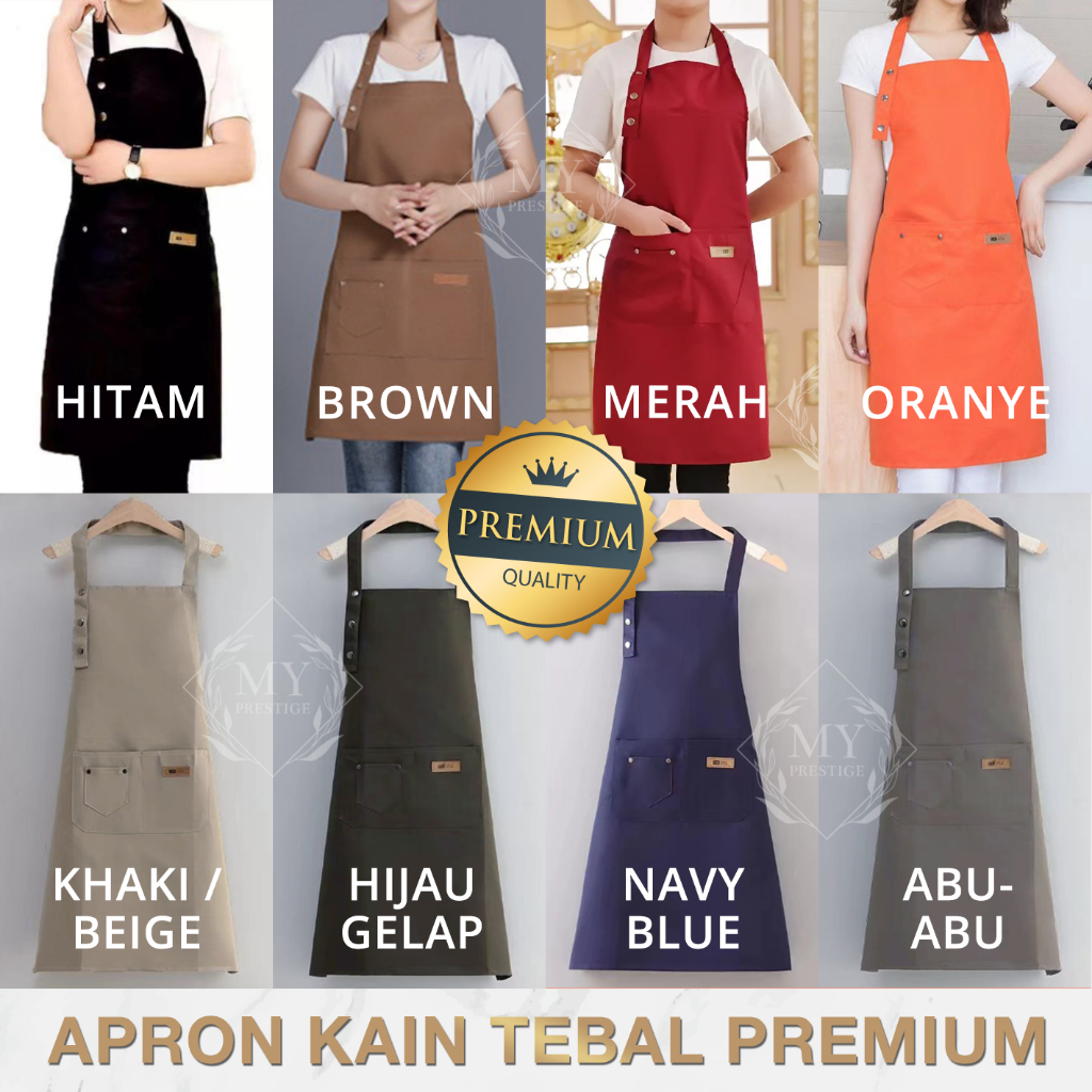 Jual Celemek Masak Apron Kain Pria Wanita Koki Cafe Dapur Hitam Cokelat ...