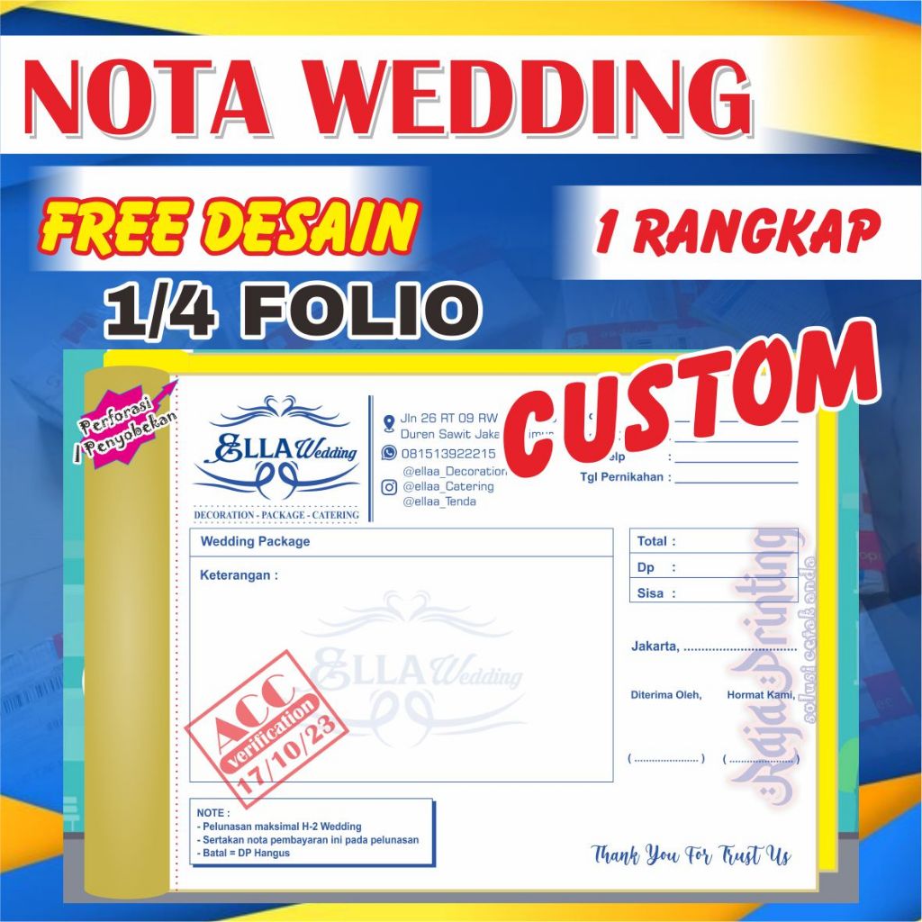 Jual Cetak Nota / Kwitansi Wedding Custom bisa request nama toko ukuran ...