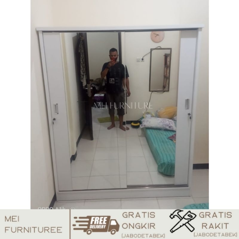 Jual Lemari pakaian sliding 2 pintu full cermin minimalis modern ...