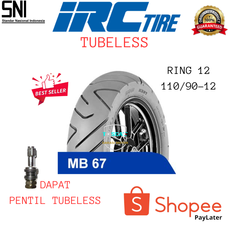 Jual BAN MOTOR IRC RING 12 TUBELESS 110/90-12 SCOOPY , FREEGO , GENIO NEW DAPAT PENTIL TUBELESS ...