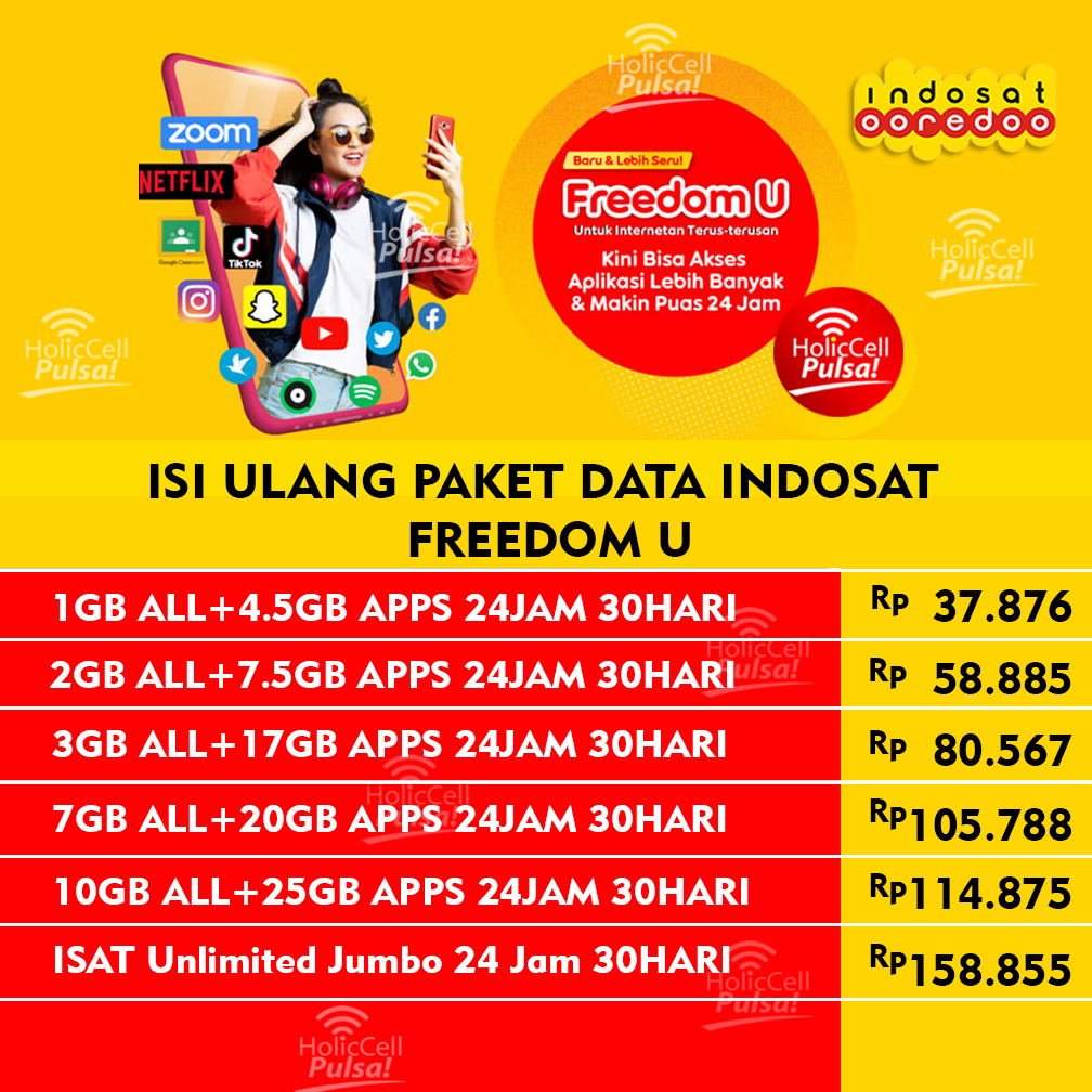 Jual ISI ULANG PAKET DATA INDOSAT FREEDOM U 7GB 10GB ISAT Unlimited ...