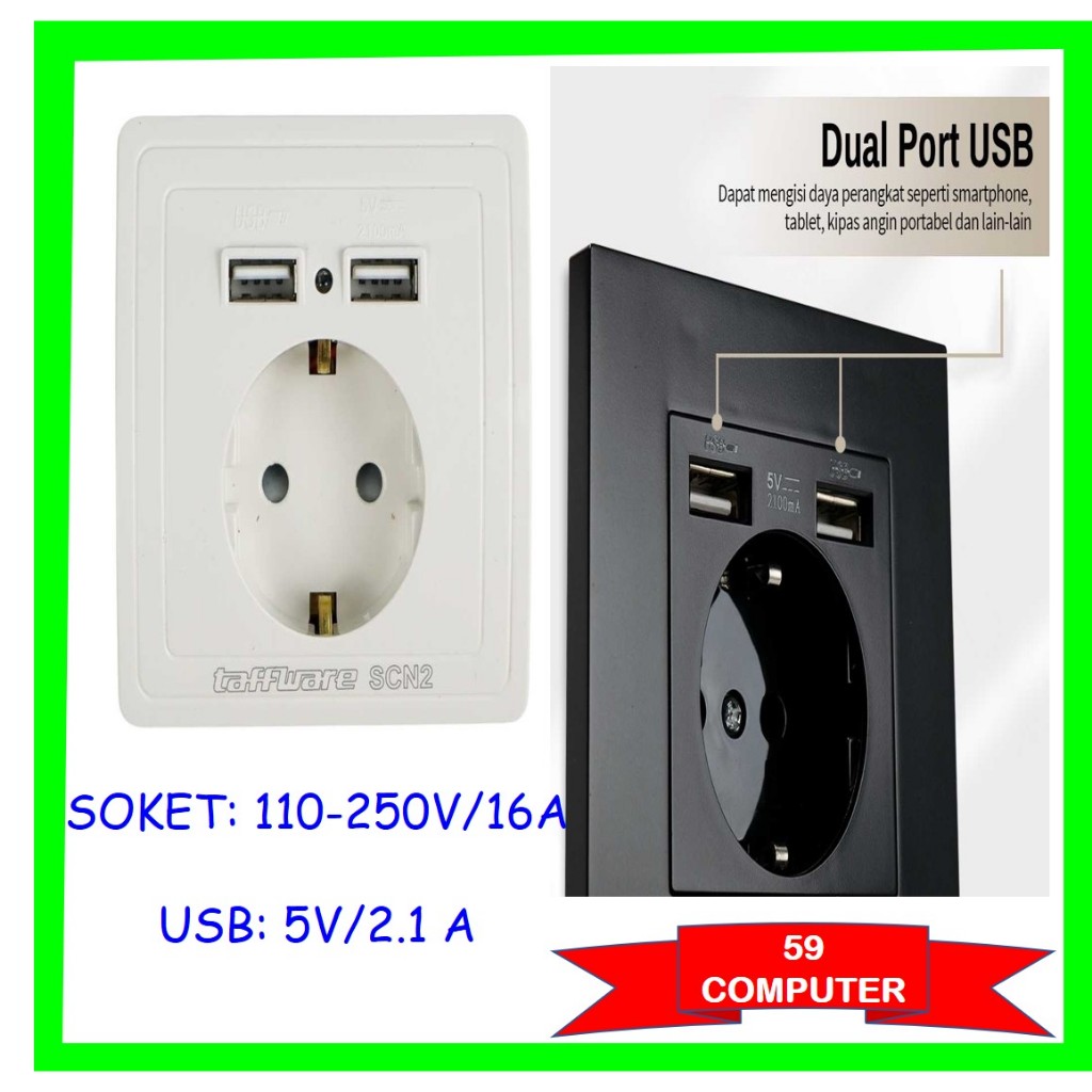 Jual Stop Kontak Colokan Listrik Dinding 2 Lubang Colokan Dinding USB ...