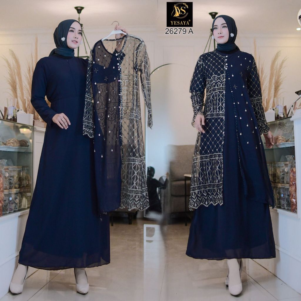 Jual YESAYA 26279 Gamis Pesta Mewah Set Inner Outer 2 IN 1 | Shopee Indonesia