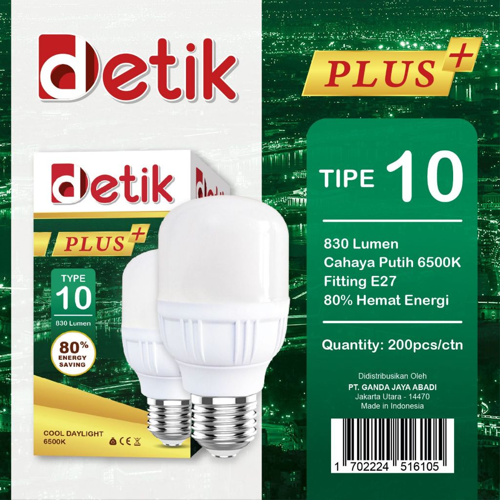 Jual DETIK Plus Lampu Bohlam LED 10 Watt Cahaya Putih | Shopee Indonesia