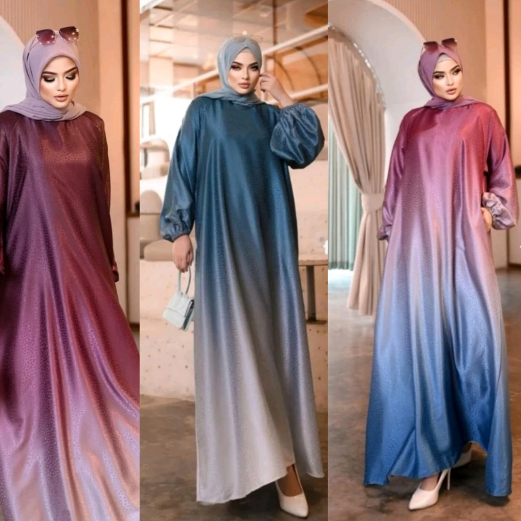 Jual Zhafira dress gamis sutra gradasi silk premium By Zhafira | Gamis ...