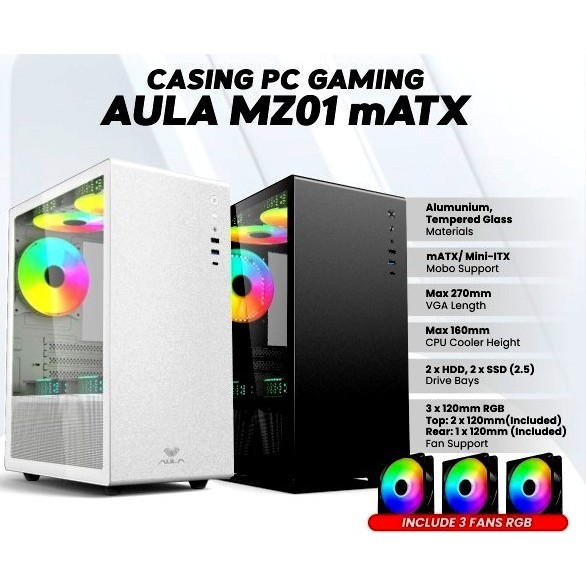 Jual Pc case gaming aula micro atx tempered glass free 3 fan 12cm rgb spider mz01 mz-01 - Casing ...