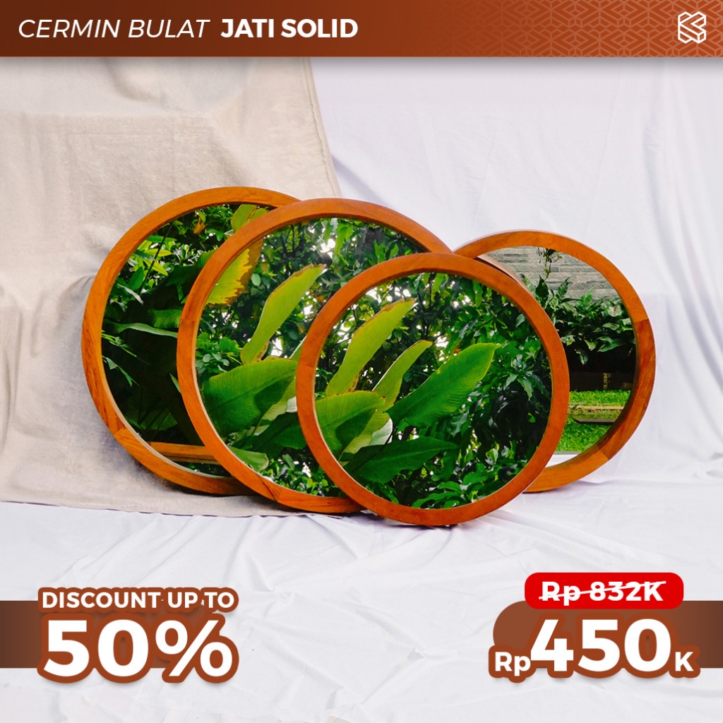 Jual Cermin Dinding Bulat Aesthetic // Cermin Dinding Bulat Kayu Jati ...