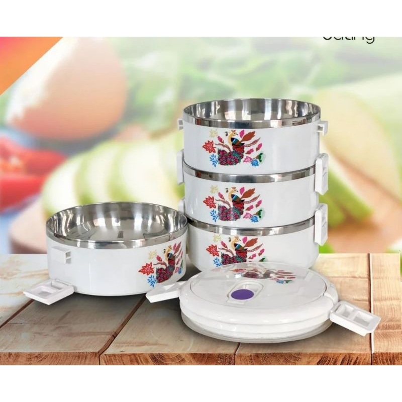 Jual Rantang makanan 4 susun stainles motif / Lunch box | Shopee Indonesia