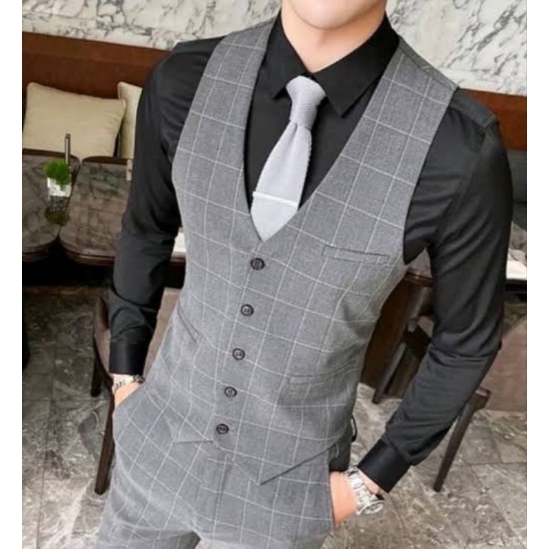 Jual Rompi Formal pria tartan / Vest Motif Kotak Kotak Style Korea Semi ...