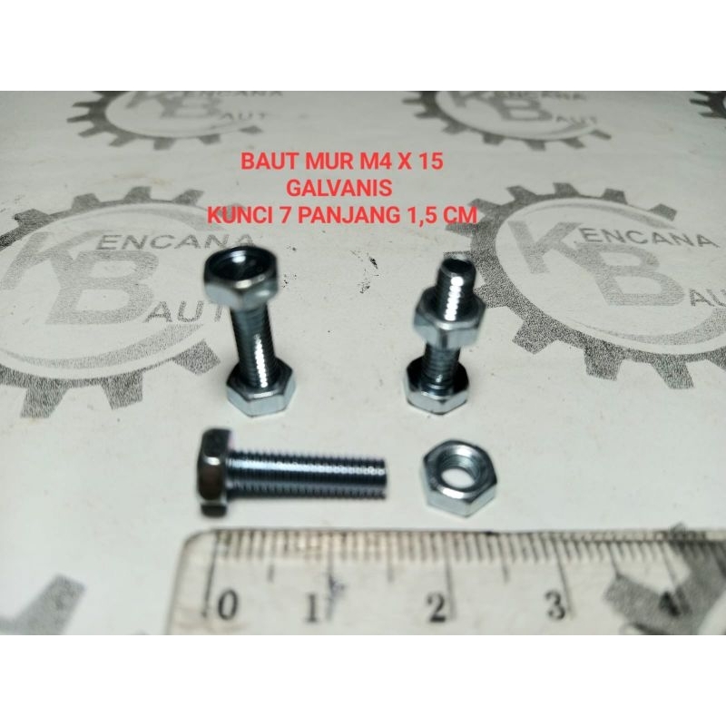 Jual BAUT MUR M4 X 15 GALVANIS / BAUT MUR ISO M4 X 15 PUTIH KUNCI 7 PANJANG 1,5 CM | Shopee ...
