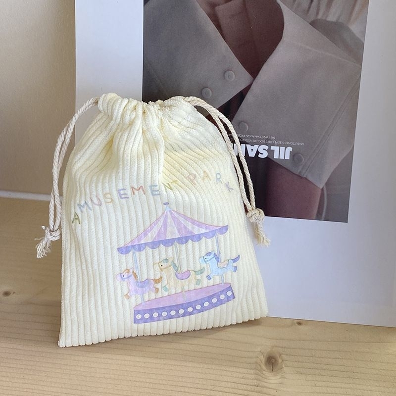 Jual Pouch aesthetic lucu tas serut kain corduroy drawstring bag travel ...