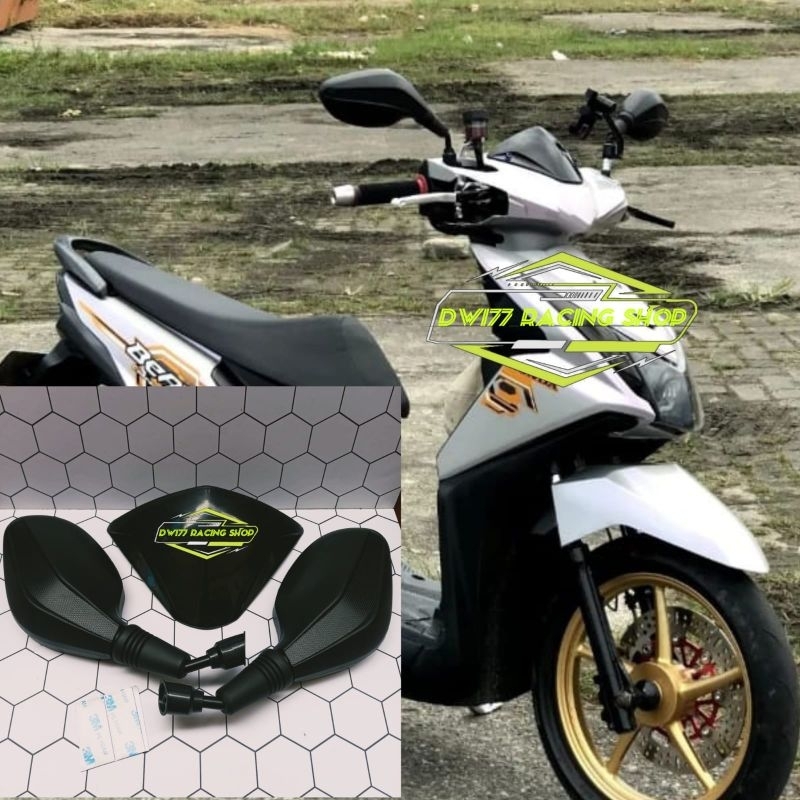 Jual Visor Honda Beat injeksi Beat Fi Lama Plus Spion Click Hitam Polos ...
