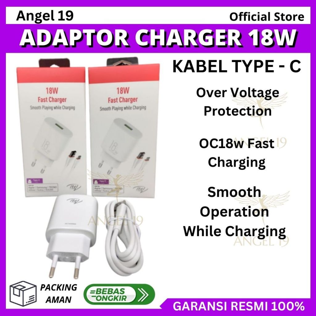 Jual ITEL S23+ ADAPTOR CHARGER 18W TYPE B TO C FAST CHARGING, CHARGER ...