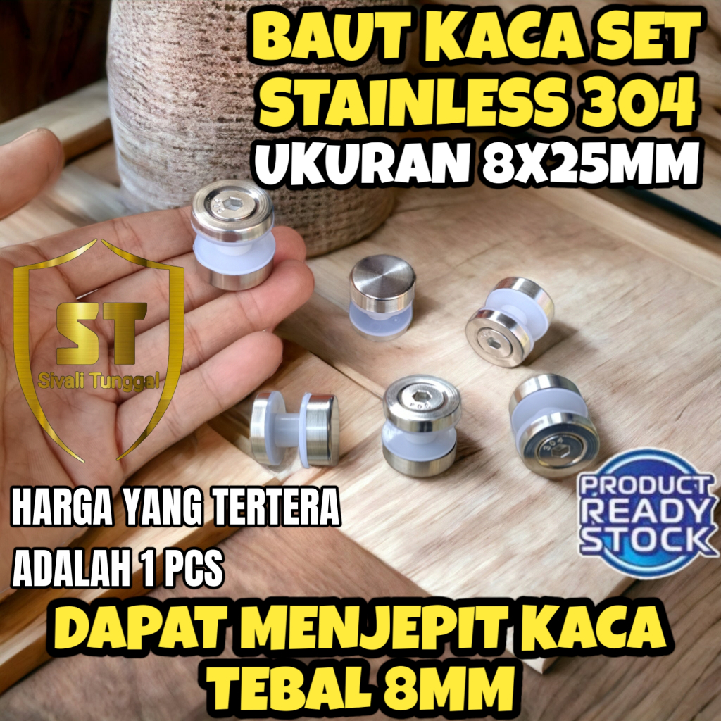 Jual BAUT KACA SET M8X25 - STAINLESS 304 - BAUT PENJEPIT KACA TIANG ...