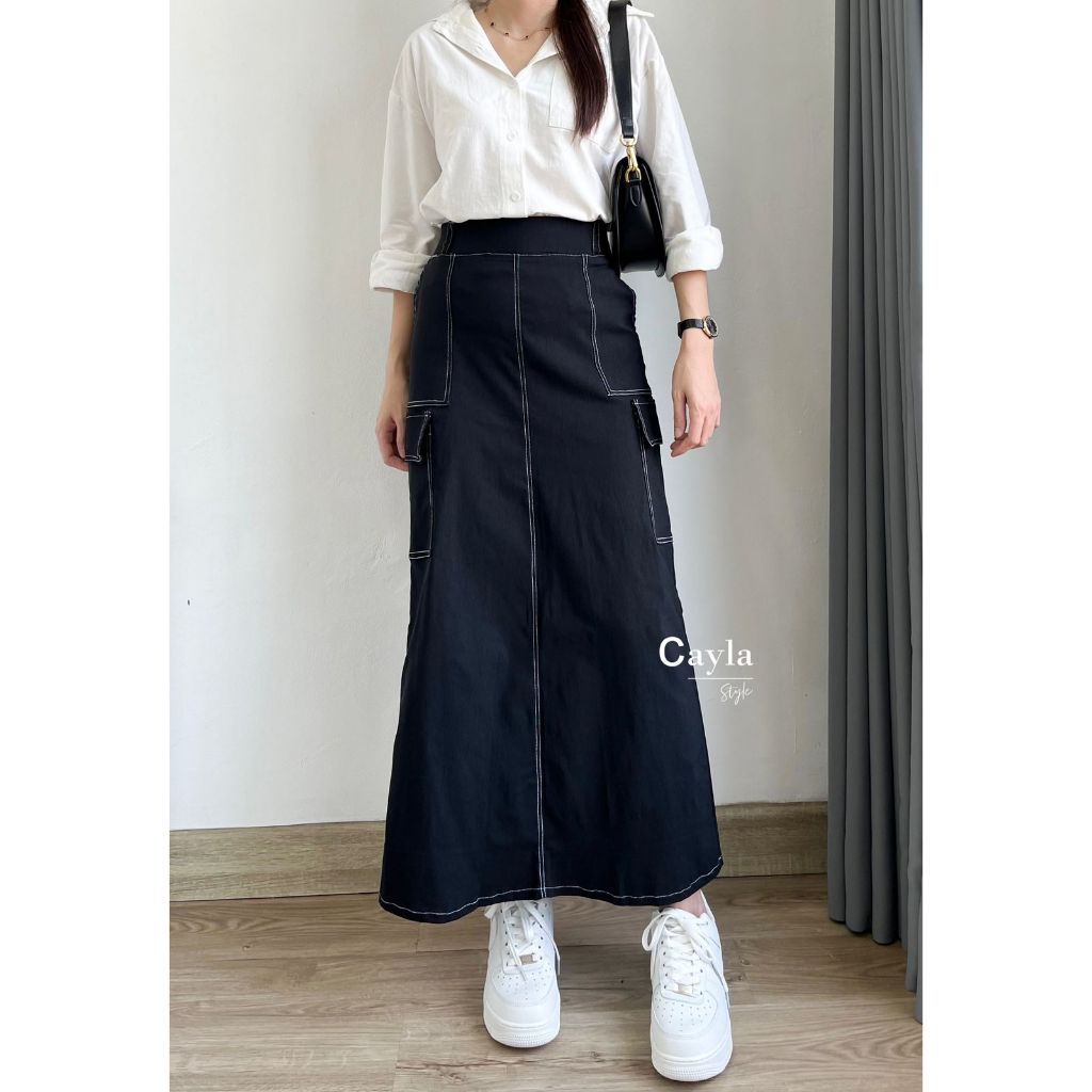Jual Rok Kantong List Putih - Rok Khusus Hitam | Shopee Indonesia