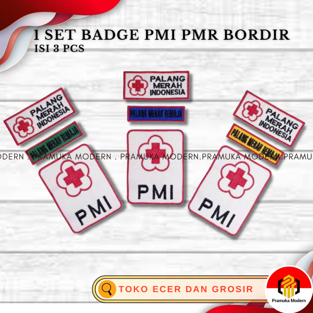 Jual Badge LOGO PMI PMR 1set (3pcs) mula madya wira / hijau biru kuning ...