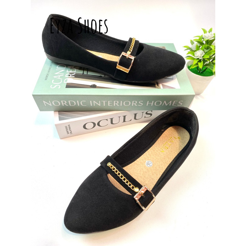 Jual Sepatu Balet Wanita Terbaru Model Rantai Emas Gesper Flatshoes ...