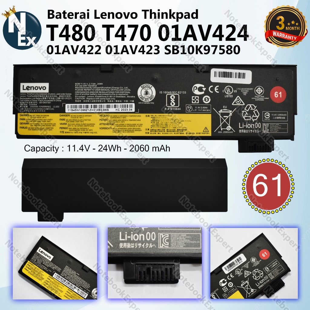 Jual Baterai for Thinkpad T480 T470 20K7 01AV422 01AV423 01AV424 Slim ...