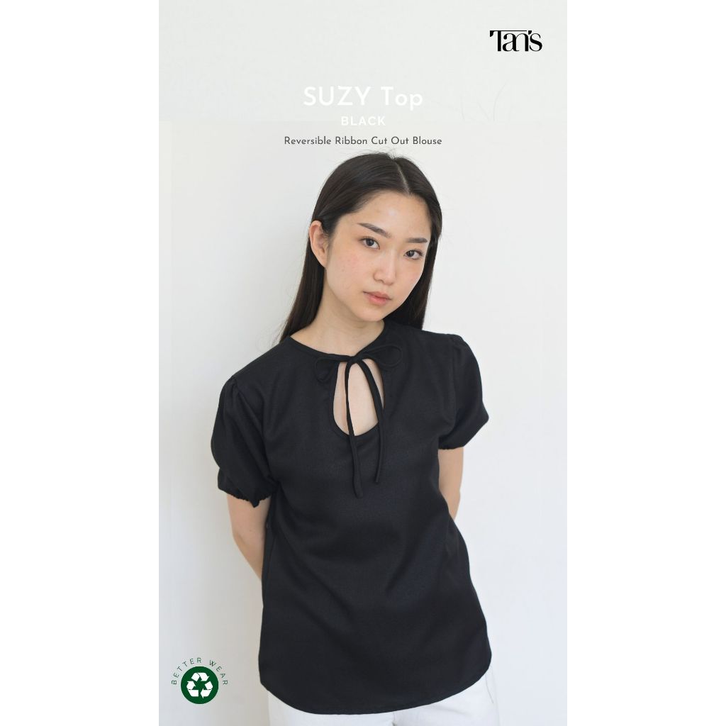 Jual SUZY Top - Reversible Keyhole Cutout Tied Ribbon Linen Blouse Pita ...