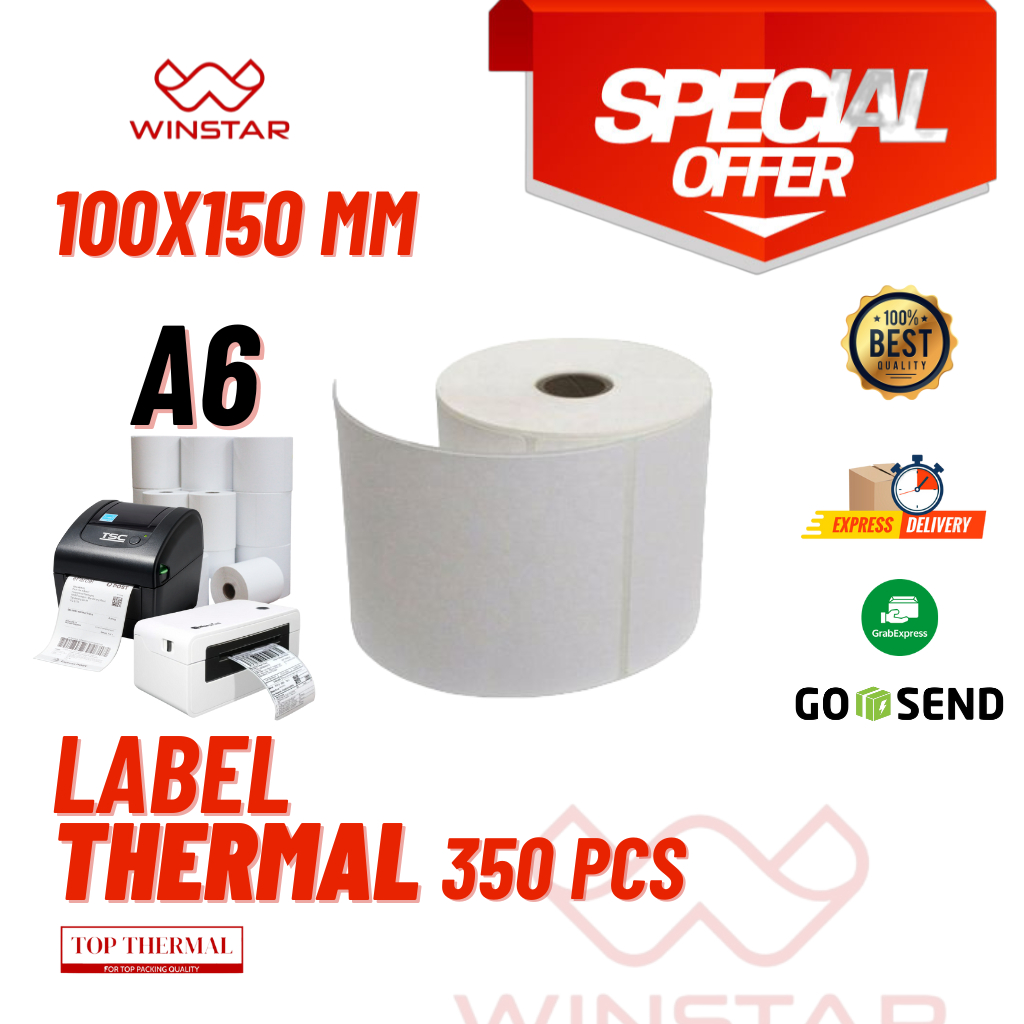 Jual Kertas Stiker Label Thermal 100x150 MM isi 350 pcs satu Roll ukuran A6 | Shopee Indonesia