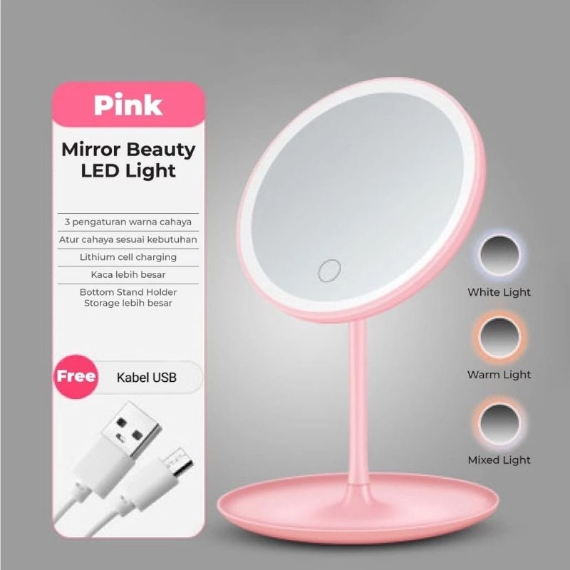 Jual Cermin Makeup Mirror LED Light Tombol Touch Screen Aesthetics ...