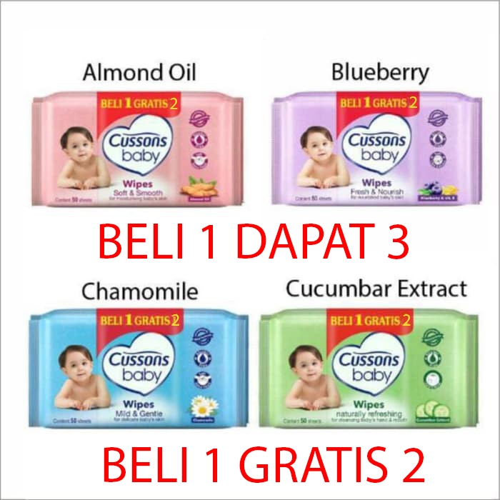 Jual CUSSONS BABY TISSUE BASAH 45 SHEETS BUY 1 GET 3 WET WIPES BAYI ...