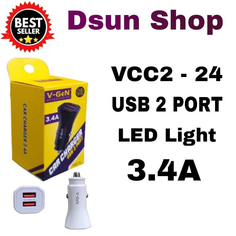 Jual Car Charger V-GeN VCC2-24 Dual LED Port USB 3.4A Charger Mobil ...