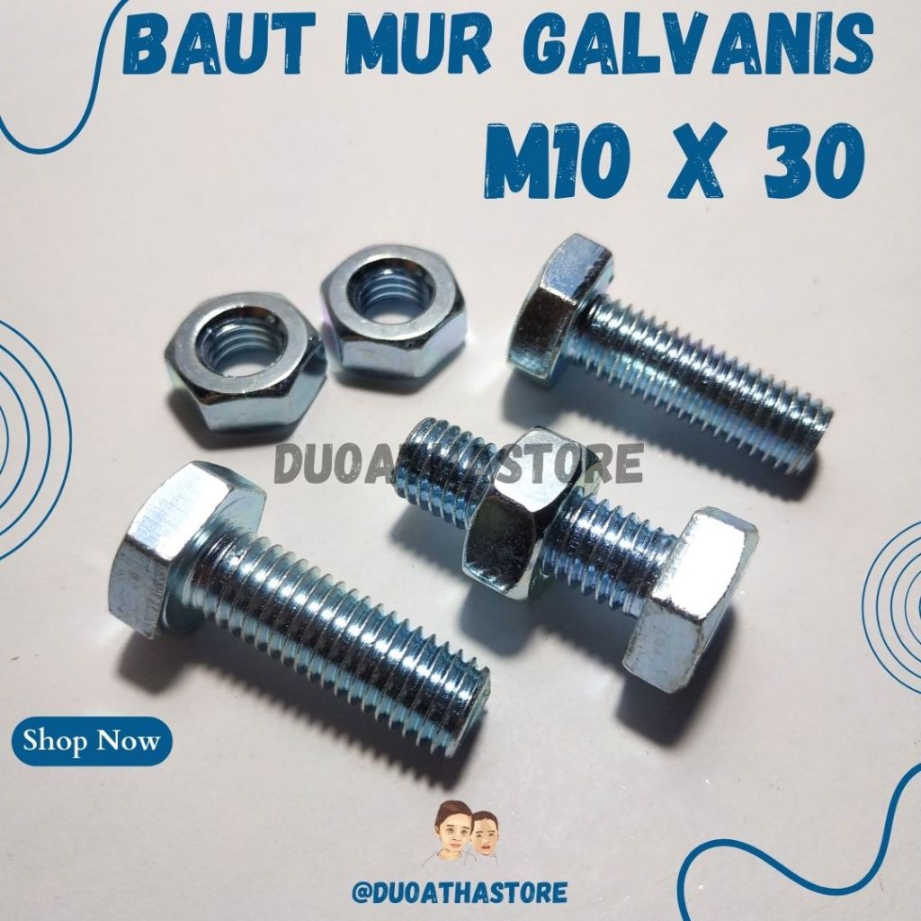 Jual M10 X 30 BAUT MUR PUTIH M10x30 BMP M10 x 30mm HEX GALVANIS | Shopee Indonesia
