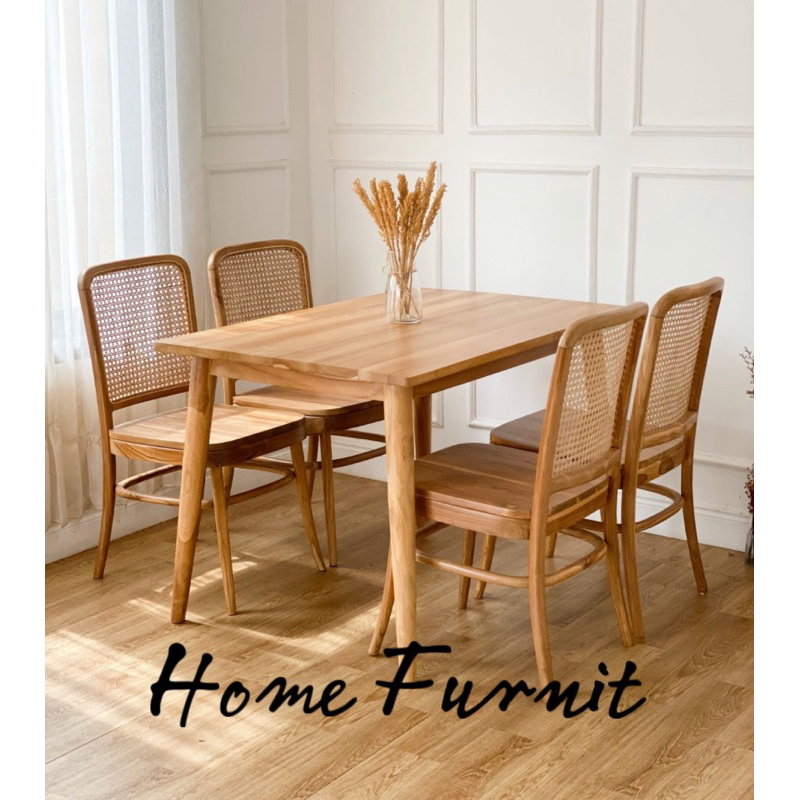 Jual Dining set rotan meja makan minimalis set meja makan kayu jati | Shopee Indonesia
